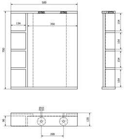 Aqualine KORIN zrcadlo s LED osvětlením a policemi 50x70x12cm KO355