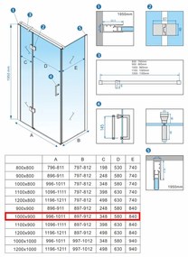 BPS-koupelny Obdélníkový sprchový kout HYD-OK03A 100x90 chrom/transparent + vanička HYD-OSV-ST04A černá
