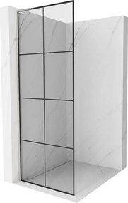 Mexen Kioto L, sprchová zástěna Walk-In 70 x 200 cm, 8mm čiré sklo černý vzor, ​​broušená ocel profil, 800-070-103-97-77
