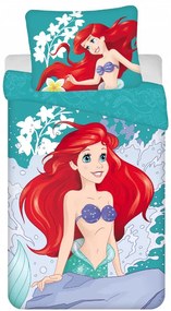 Dětské bavlněné licenční povlečení Princezna Ariel na útesu 140x200cm / 70x90cm zelené