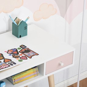 Dětský stůl HOMCOM s 1 otevřenou přihrádkou a 2 šuplíky v severském stylu pro studijní místnost, vstup a ložnici 100x48x76,5 cm v multicolor provedení