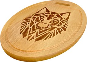 AMADEA Dřevěné servírovací prkénko - podnos oválné vlk, masivní dřevo, 35 cm