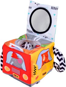 LEAN Toys Měkká senzorická kostka se zrcátkem autíčka a dopravní značky pro miminka