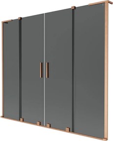 Mexen Velar L Duo, 2-křídlová posuvná vanová zástěna 200 x 150 cm, 8mm šedé sklo, měděná matná, 896-200-003-42-65