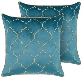 Sada 2 sametových polštářů s marockým vzorem 45 x 45 cm modré ALYSSUM Beliani