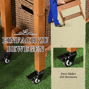 Vyvýšený záhon Outsunny s mřížovým truhlíkem na kolečkách s policí z masivního dřeva na terasu a zahradu v hnědé barvě 79x29x130cm | Aosom.de