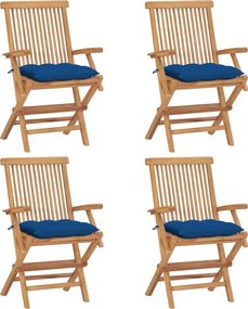vidaXL Zahradní židle s mi poduškami 4 ks masivní teak [3065632] Barva: Modrá