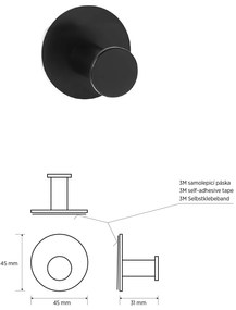 Sapho Sapho, X-ROUND samolepící háček, černá mat, XR219B