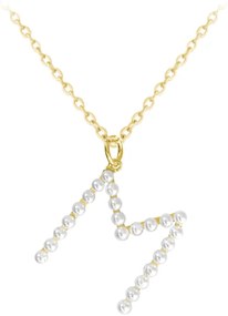 Pozlacený stříbrný náhrdelník MINET písmeno "M" s perličkami JMAS710MGN45