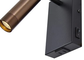 Moderní nástěnná lampa černá s tmavě bronzovou nastavitelná s USB-C - Croft