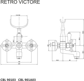 Mereo Mereo, Vanová nástěnná baterie, Retro Viktorie, 150 mm, bez příslušenství, chrom, CBL90103