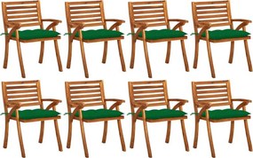 vidaXL Zahradní židle s poduškami 8 ks masivní akáciové dřevo [3075224] Barva: Zelená