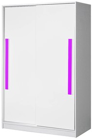 Šatní skříň s posuvnými dveřmi GULIVER 12 Domel 120/191/60 barva: bílý mat/popelový lesk/fialové úchyty