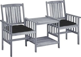 vidaXL Zahradní židle s čajovým stolkem a poduškami masivní akácie [3061318] Barva: Černá