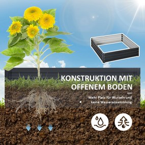 Vyvýšený záhon Outsunny, květinový box, zeleninový záhon, box na rostliny, bylinkový záhon do zahrady, na terasu, balkon, ocel, šedý, 120 x 30 cm