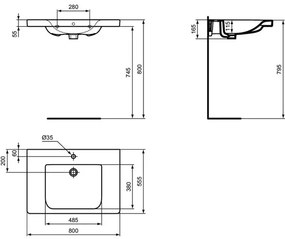 Ideal Standard Connect Freedom Umyvadlo 80x16,5x55,5 cm, bílá Ideal plus E5484MA