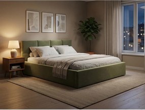 Světle šedá sametová čalouněná dvoulůžková postel s úložným prostorem s roštem 140x200 cm Hiko – Makamii