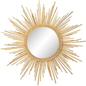Přírodní nástěnné zrcadlo ve tvaru slunce v ratanovém rámu Sunny – 80x2 cm