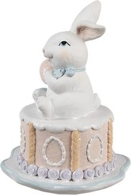Dekorace králík na dortíčku s mašlí a vajíčkem - Ø 12*17 cm