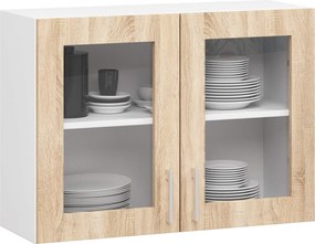 Kuchyňská závěsná vitrína LIMA H580 Bílá/Dub Sonoma
