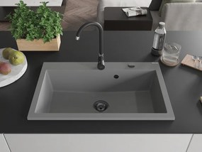 Mexen Elix, 1korový granitový dřez 800 x 500 mm, šedá, černý sifon, 6527801005-71-B