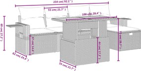 6dílná zahradní sedací souprava s poduškami černá polyratan 3275695