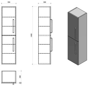 Sapho THEIA skříňka vysoká 35x138x29,3cm, levá/pravá, dub stříbrný, TH350-1111