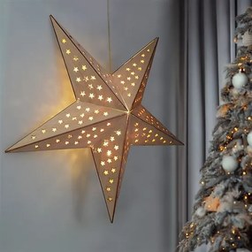 SOLIGHT LED dřevěná závěsná vánoční hvězda, časovač, 20x LED, 65cm, 2x AA