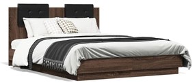 vidaXL Rám postele s čelem a LED osvětlením hnědý dub 140x190 cm