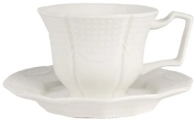 Bílý keramický šálek s podšálkem - 12*9*6 / Ø 14*2 cm / 175 ml