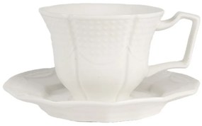 Bílý keramický šálek s podšálkem - 12*9*6 / Ø 14*2 cm / 175 ml
