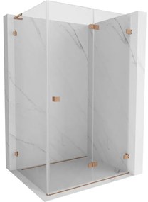 Mexen Lunar-F L, pravý sklápěcí sprchový kout 95 x 80 cm, 8mm čiré sklo, profil měděná matná, 836L-095-080-65-00-P