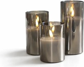 Sada 3 LED svíček ve skle, šedá, Ø 7,5 × 10/12,5/15 cm, s dálkovým ovladačem