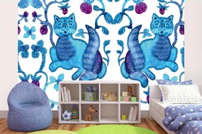 DIMEX | Samolepicí vliesová fototapeta na zeď Fantasy kočka MA-5-1452 | 375 x 250 cm | modrá, bílá, fialová