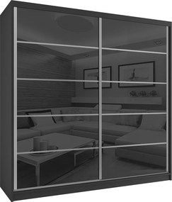 Šatní skříň 133 cm Belini černý mat / černý lesk s posuvnými dveřmi BH SZP2/2/B/WI/5B/HI