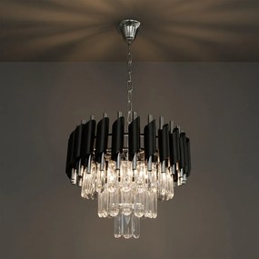 Lustr Cristal, 1x křišťálové/chromové/černé kovové stínítko, (fi 38cm), ch