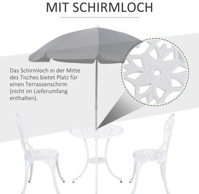 Outsunny sedací souprava pro 2 osoby jídelní set zahradního nábytku se stolem a 2 židlemi, hliníková s otvorem pro slunečník, bílá pro balkon a teras…