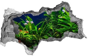 Wallmuralia Díra 3D ve zdi nálepka Ryby v akváriu 95x73 cm