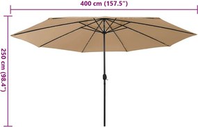 Zahradní slunečník s LED osvětlením 400 cm taupe 312533