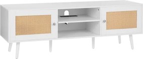 Ratanový TV stojan pro 165,1 cm TV Boho TV stojan s vestavěnou zásuvkou bílá
