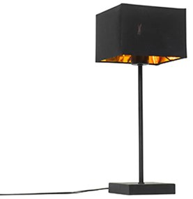 Moderní stolní lampa černá látka odstín černá se zlatem - VT 1