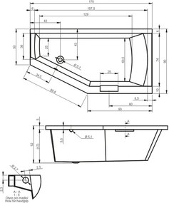 Riho Geta vana 170 x 90 levá BA89