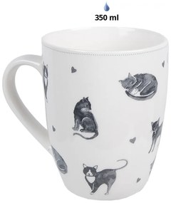 Bílo-šedý porcelánový hrnek Cats and Kittens – 12*8*10 cm / 350 ml