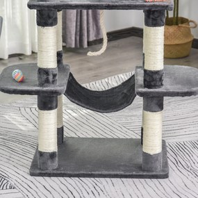 Škrabadlo pro kočky PawHut 144H cm s popruhem na zeď, luxusní šplhací strom s houpací sítí, domeček pro kočky v tmavě šedé barvě | Aosom.de