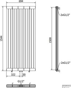 Mexen Waco dekorativní radiátor 1544 x 694 mm, 1550 W, černá - W217-1544-694-00-70