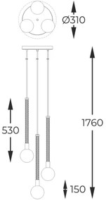 Zuma Line P0583-03B-2GHF - Lustr na lanku MIDA 3xG9/6W/230V mosaz