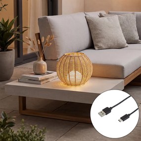 Venkovní stolní lampa béžová 30 cm vč. LED dobíjecí s USB-C IP44 - Oli
