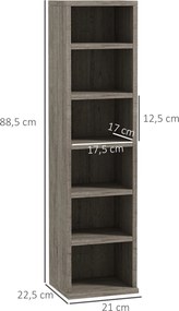 HOMCOM Sada 2 sloupcových polic pro ukládání CD-DVD kabinet 6 + 6 přihrádek 21 x 22,5 x 88,5 cm max. kapacita 204 CD tmavě šedá