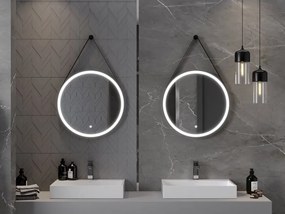 Mexen Reni koupelnové zrcadlo s podsvícením, kulaté 60 cm, LED 6000K, protimlžící, černý rám - 9812-060-060-611-70