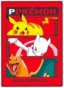 FLÍSOVÁ DEKA POKÉMON, červená potisk Pikachu, Mewtwo, Charizard Velikost: uni